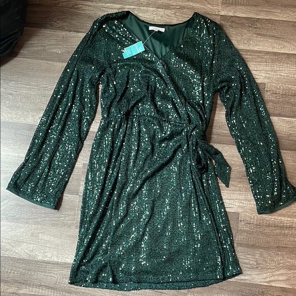 Maurices | Dresses | Maurices Green Sequin Wrap Dress With Vneck | Poshmark